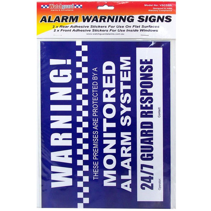 Alarm Warning Stickers - A4 Size (2 x Front, 2 x Rear) — BlueE Technology
